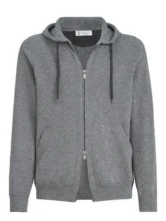 Brunello Cucinelli Cashmere Hooded Zip Cardigan - Dark Grey
