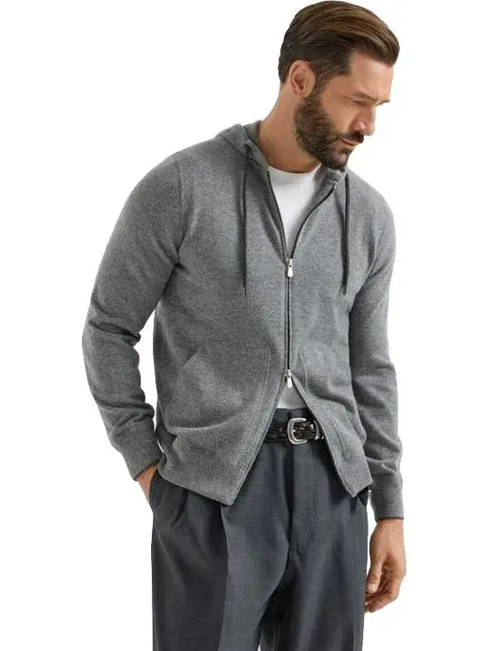 Brunello Cucinelli Cashmere Hooded Zip Cardigan - Dark Grey