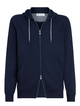Brunello Cucinelli Cashmere Hooded Zip Cardigan - Navy Blue