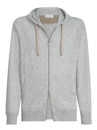 Brunello Cucinelli Cashmere Hooded Zip Cardigan - Pebble