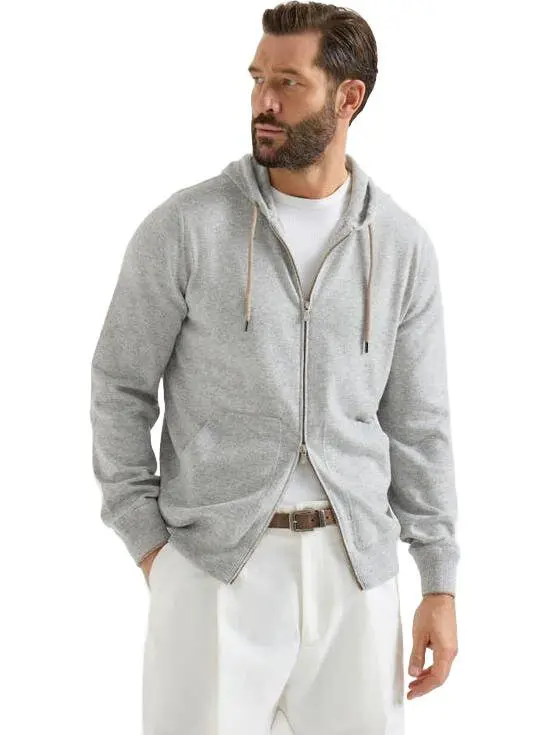 Brunello Cucinelli Cashmere Hooded Zip Cardigan - Pebble