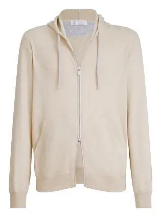 Brunello Cucinelli Cashmere Hooded Zip Cardigan - Sand