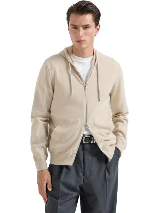 Brunello Cucinelli Cashmere Hooded Zip Cardigan - Sand