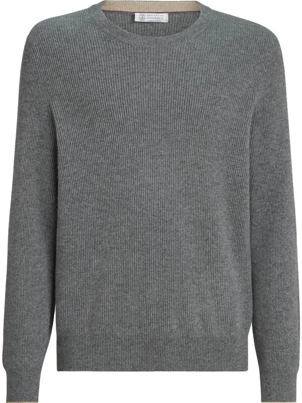 Brunello Cucinelli Cashmere English Rib Sweater - Dark Grey