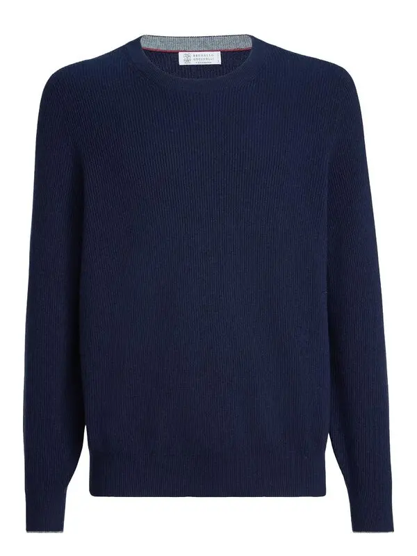 Brunello Cucinelli Cashmere English Rib Sweater - Navy Blue