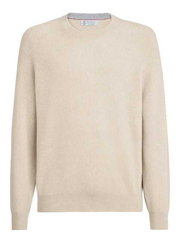 Brunello Cucinelli Cashmere English Rib Sweater - Sand