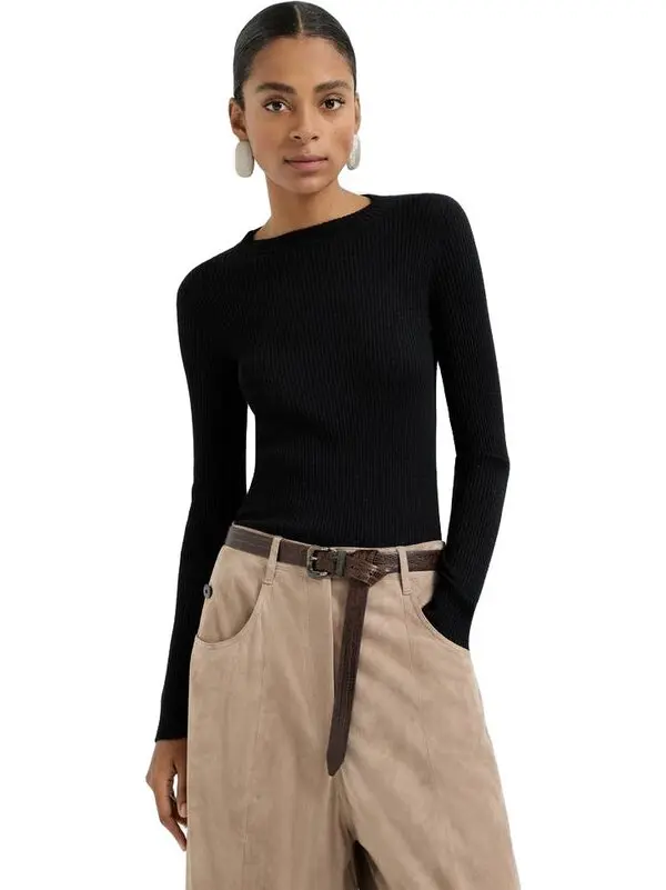 Brunello Cucinelli Cashmere And Silk Sparkling Sweater - Black