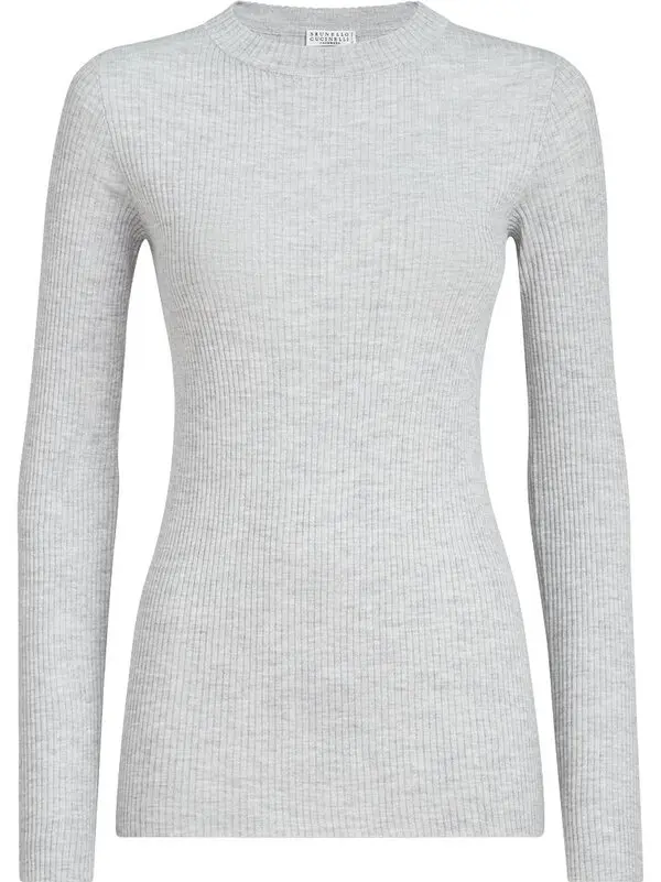 Brunello Cucinelli Cashmere And Silk Sparkling Sweater - Light Grey