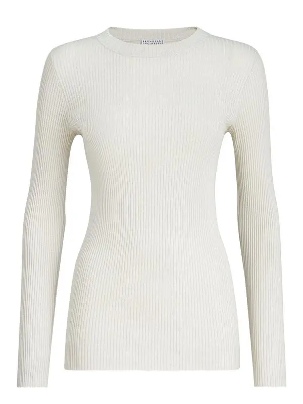 Brunello Cucinelli Cashmere And Silk Sparkling Sweater - White