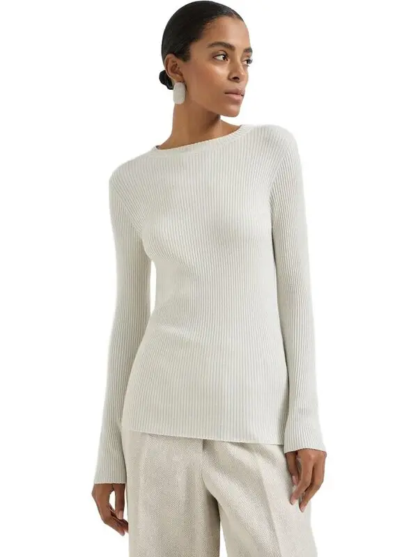 Brunello Cucinelli Cashmere And Silk Sparkling Sweater - White