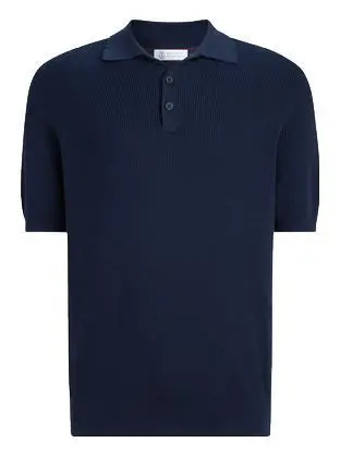 Brunello Cucinelli Rib Knit Polo - Navy Blue