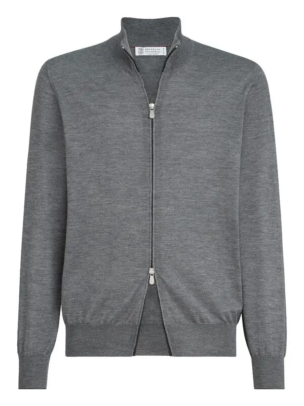 Brunello Cucinelli Cashmere And Silk Cardigan - Dark Grey