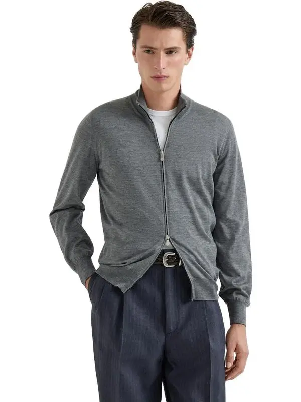 Brunello Cucinelli Cashmere And Silk Cardigan - Dark Grey