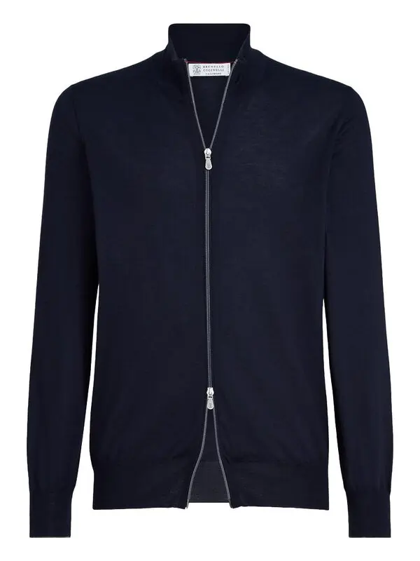 Brunello Cucinelli Cashmere And Silk Cardigan - Navy Blue