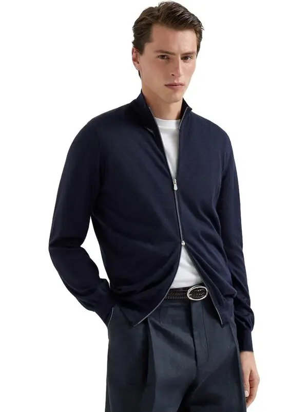 Brunello Cucinelli Cashmere And Silk Cardigan - Navy Blue