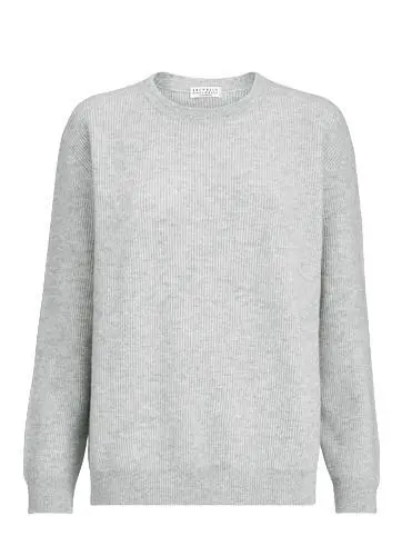 Brunello Cucinelli Cashmere Sweater With Monili Detail - Light Grey