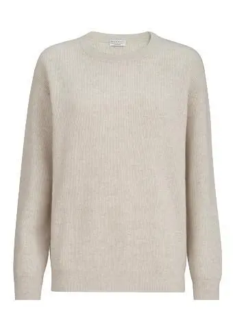 Brunello Cucinelli Cashmere Sweater With Monili Detail - Oyster