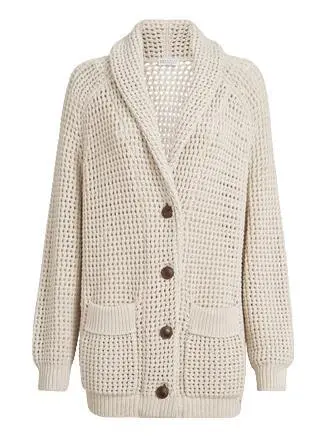 Brunello Cucinelli Net Knit Cotton Feather Yarn Cardigan - Oat