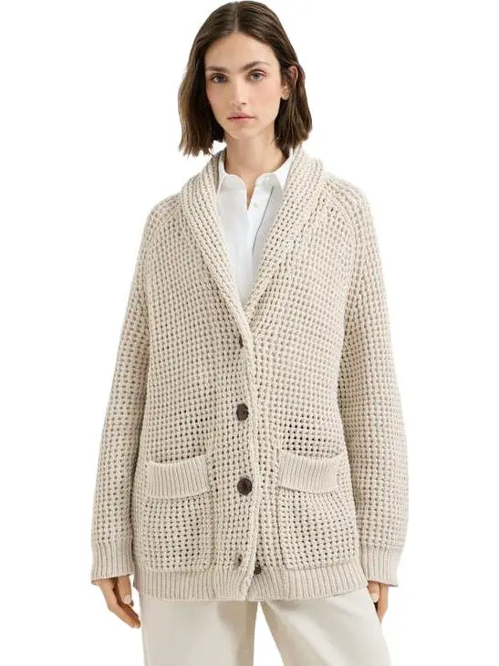 Brunello Cucinelli Net Knit Cotton Feather Yarn Cardigan - Oat