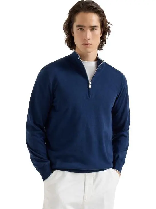 Brunello Cucinelli Cotton And Cashmere Lightweight Sweater - Avio Blue