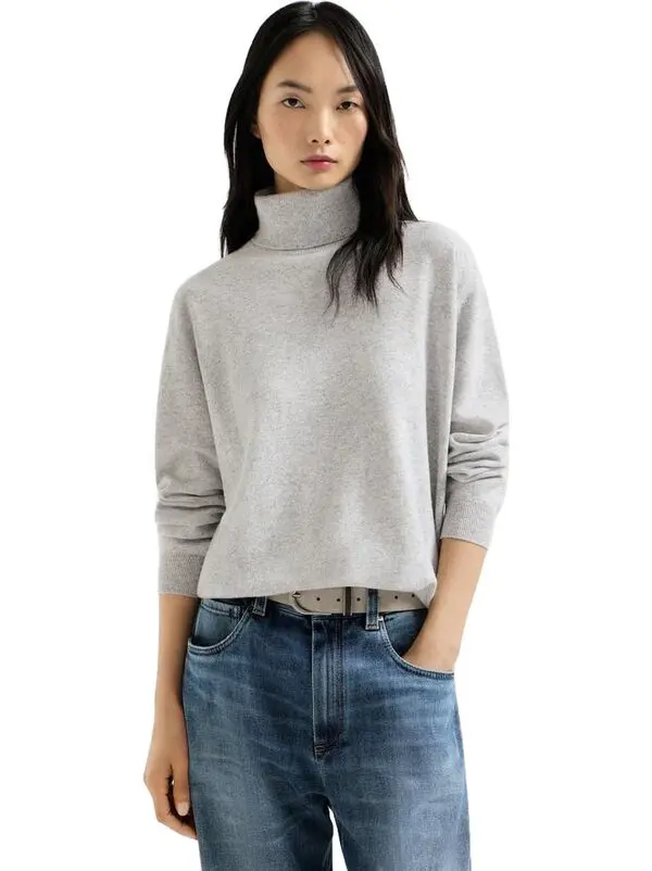 Brunello Cucinelli Cashmere High Neck Sweater With Monili Detail - Pebble