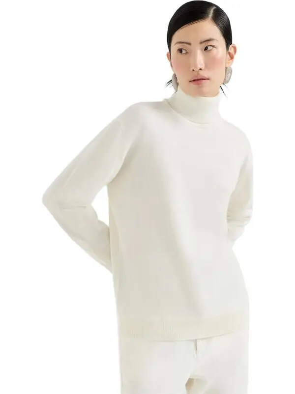 Brunello Cucinelli Cashmere Sweater With Monili - White