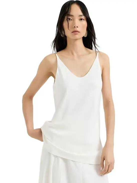 Brunello Cucinelli Silk Crêpe Top With Monili Straps - White
