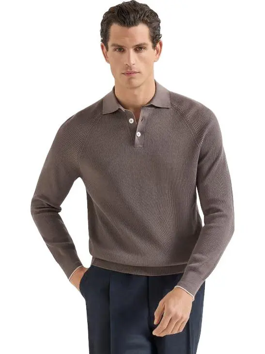 Brunello Cucinelli Rib Knit Polo - Hazelnut