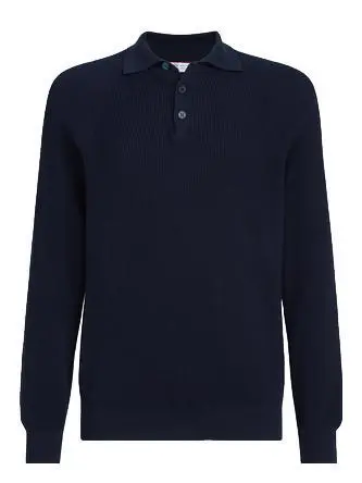 Brunello Cucinelli Rib Knit Polo - Navy Blue