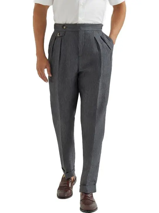 Brunello Cucinelli Tailor Fit Linen Trousers - Anthracite