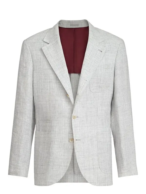 Brunello Cucinelli Houndstooth Deconstructed Blazer - Pearl Grey