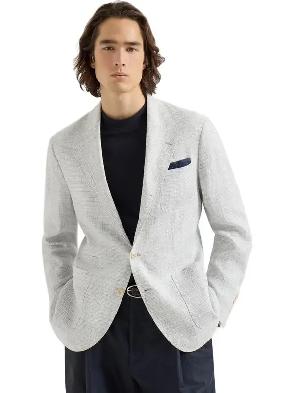 Brunello Cucinelli Houndstooth Deconstructed Blazer - Pearl Grey