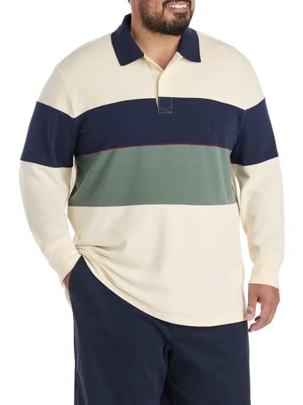 NAUTICA Big & Tall Colorblocked Polo Shirt - Natural