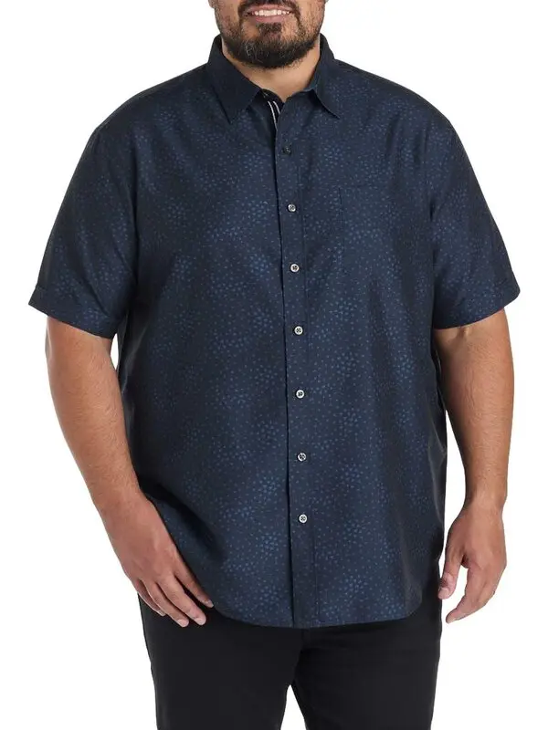 SYNRGY BY DXL Big & Tall Microfiber Geometric Print Sport Shirt - Navy