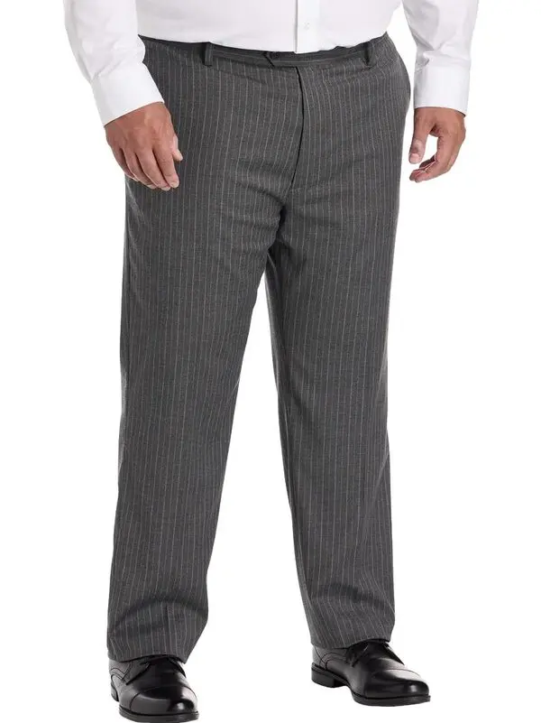 OAK HILL BY DXL Big & Tall Waist Relaxer Pinstripe Suit Pants - Grey