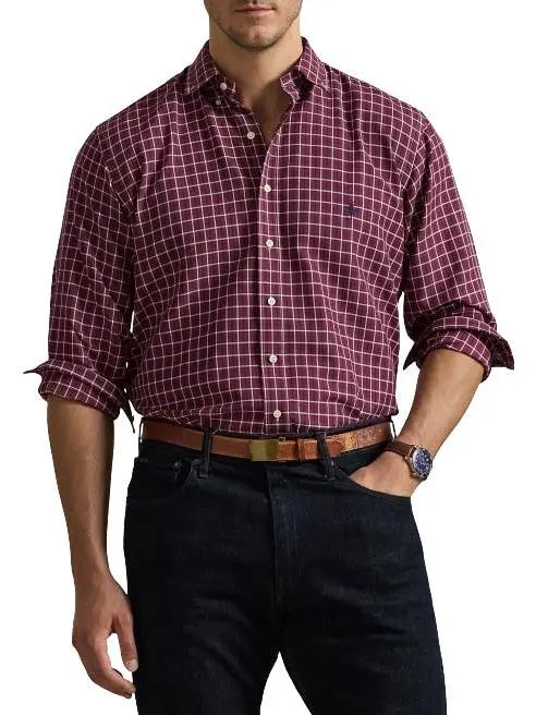 Polo Ralph Lauren Big & Tall Performance Oxford Sport Shirt - Wine Navy Multi