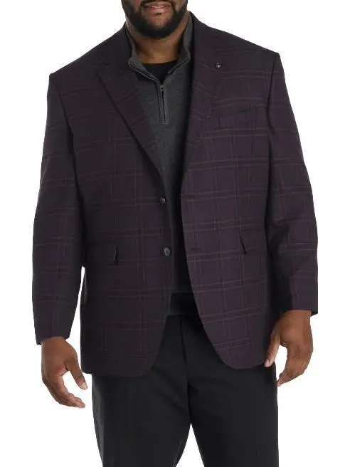 OAK HILL BY DXL Big & Tall Windowpane Executive Cut Sport Coat - Burgundy