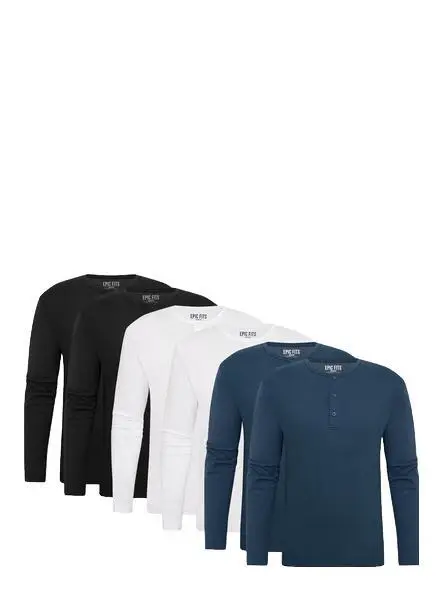 EPIC FITS Long Sleeve Henley - Black/white/slate Blue