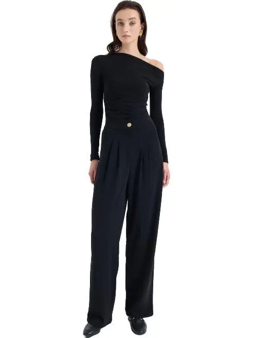 MONLICIA Elara High-waist Pleated Wide Leg Pants - Black