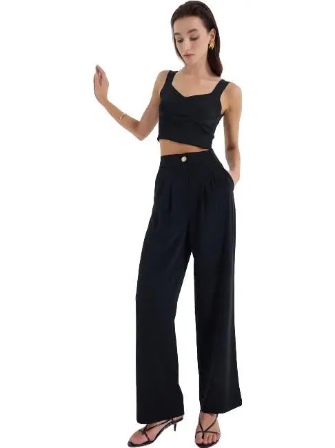 MONLICIA Elara High-waist Pleated Wide Leg Pants - Black