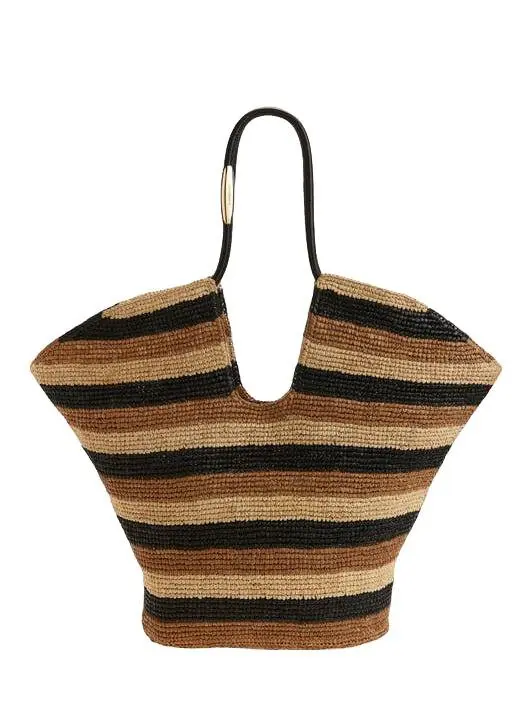 Zimmermann Golden Time Stripe Raffia Tote - Black Stripes