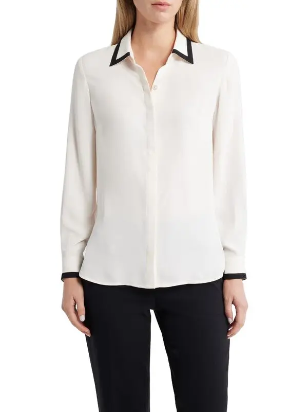 Anne Klein Contrast Trim Shirt - White Dove