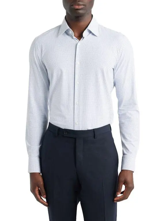 BOSS Hank Slim Fit Microcheck Stretch Dress Shirt - Dk Bu