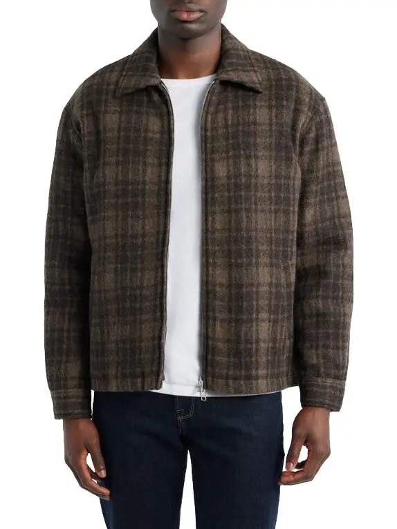 FRAME Insulated Check Wool Tweed Jacket - Brown Plaid