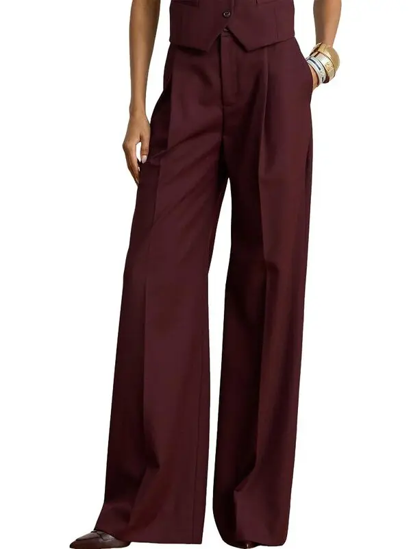 Ralph Lauren Wool Blend Wide-leg Trousers - Dark Garnet