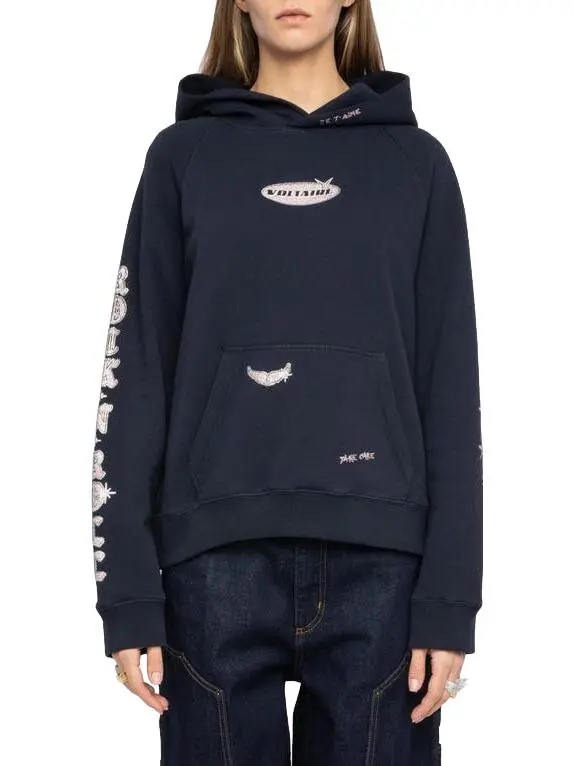 Zadig&Voltaire Crystal Embellished Graphic Cotton Hoodie - Encre