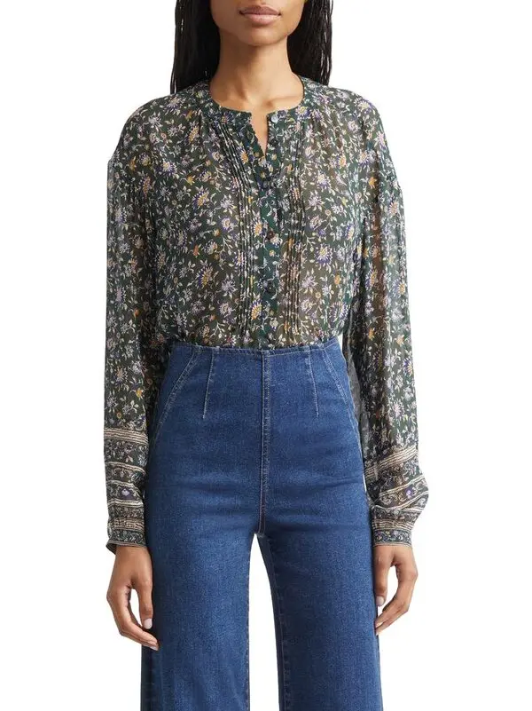 Veronica Beard Lollie Floral Silk Button-up Shirt - Dark Hunter Green Multi