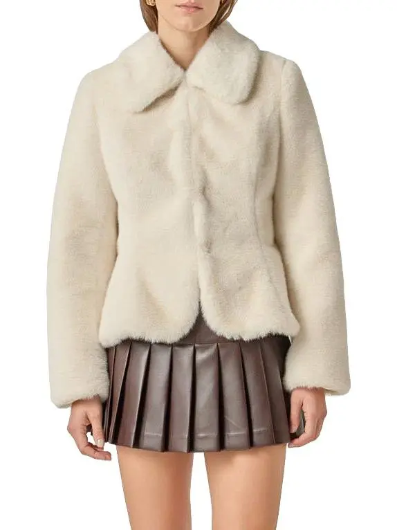 English Factory Faux Fur Peplum Coat - Off White