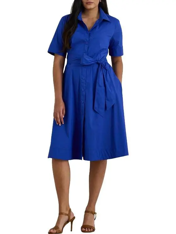 Ralph Lauren Finnbarr Belted Cotton Blend Shirt Dress - Cruise Royal Blue