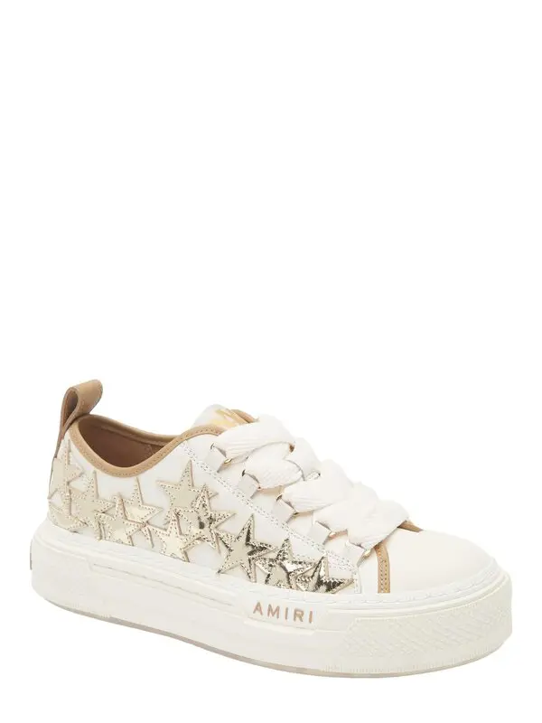 Amiri Stars Court Low Top Sneakers - White/gold/brown